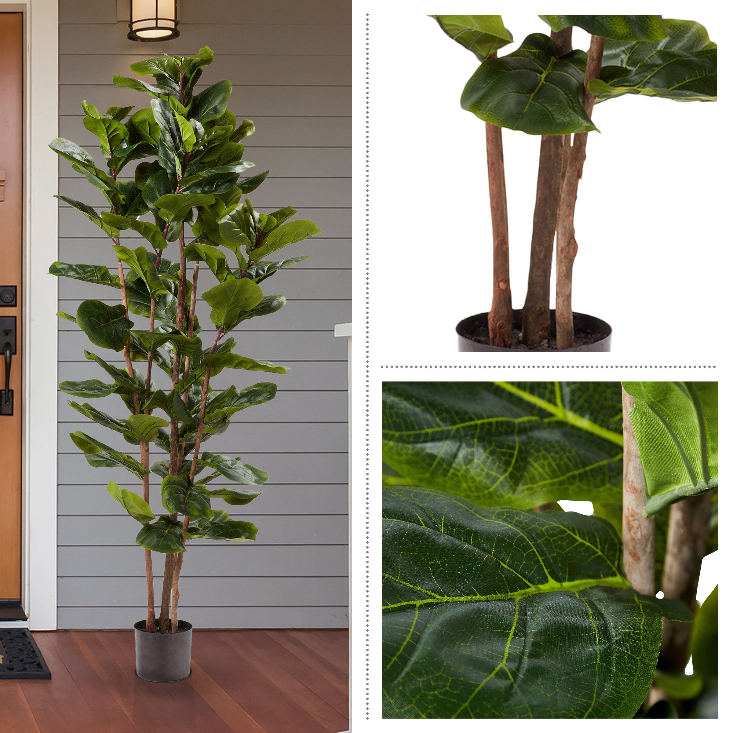 Set of 2 Artificial Fiddle Leaf Fig Trees 6' Plants for Home or Office ...