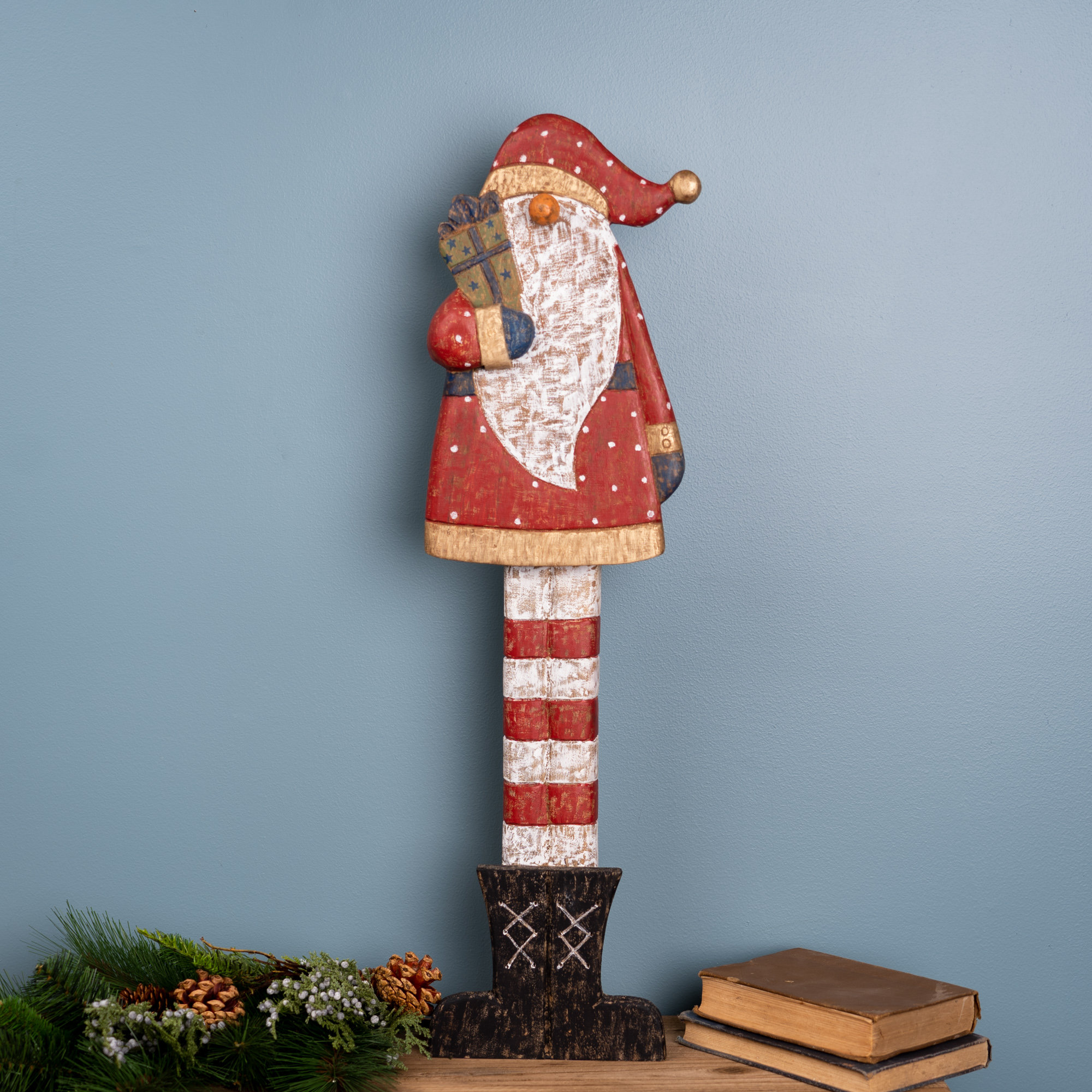 Santa w/Package 30"H Wood - Rustic - Holiday Accents And Figurines - by ...