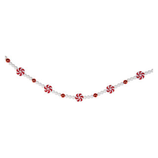9' Red and White Peppermint Candy Beaded Christmas Garland - Wreaths ...