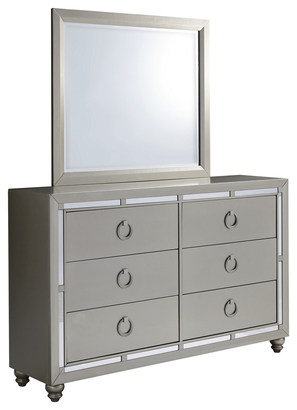 58" Silver Solid Wood Six Drawer Double Dresser - Traditional ...
