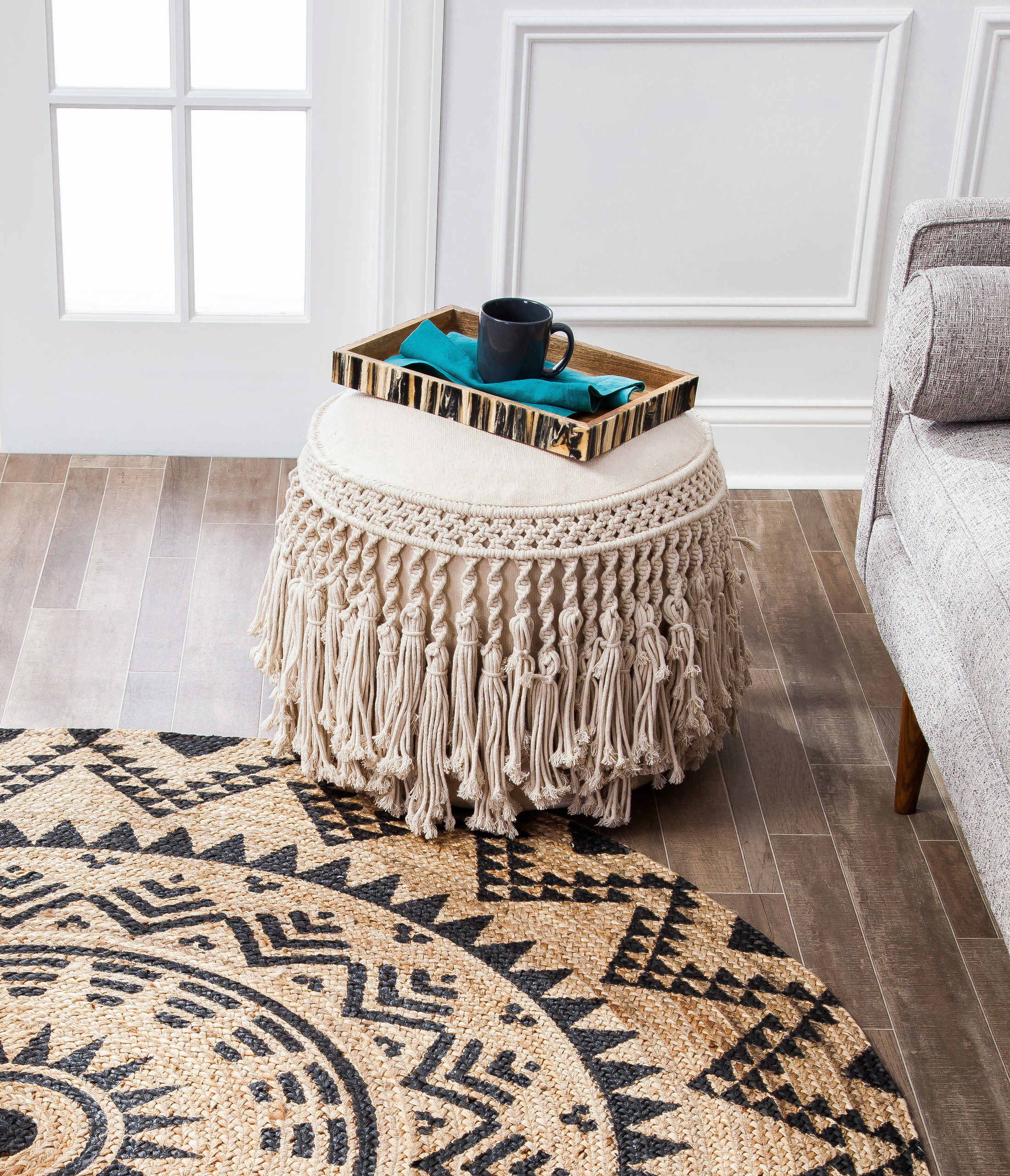 Macrame Round With Tassels Pouf - Traditional - Floor Pillows And Poufs ...