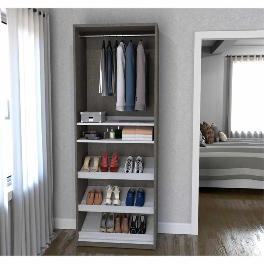 Pemberly Row 30" Contemporary Wood Closet Organizer in Bark Gray/White ...