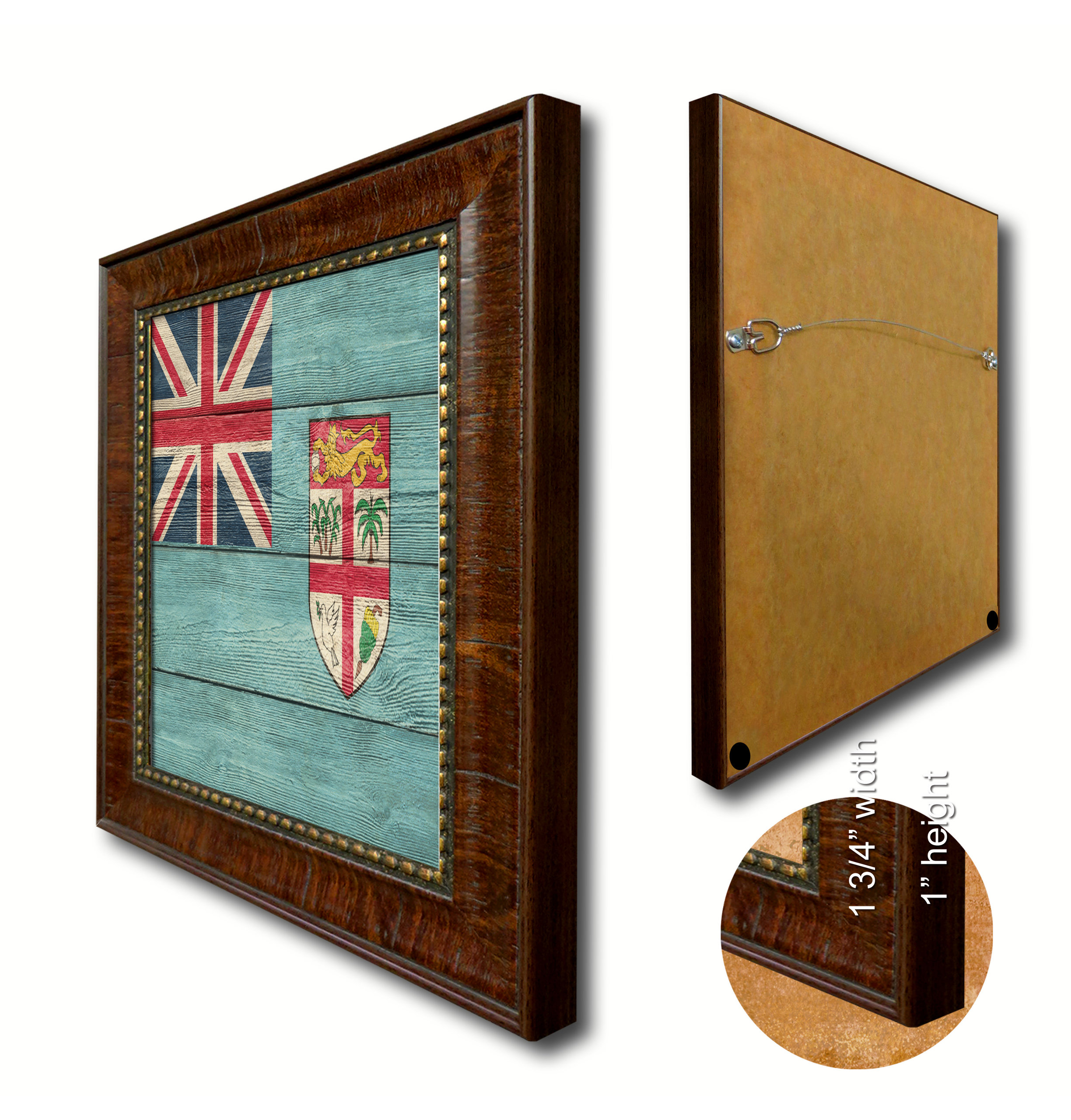 Fiji Country Textured Flag Print With Brown Gold Frame, 23" X 33 ...
