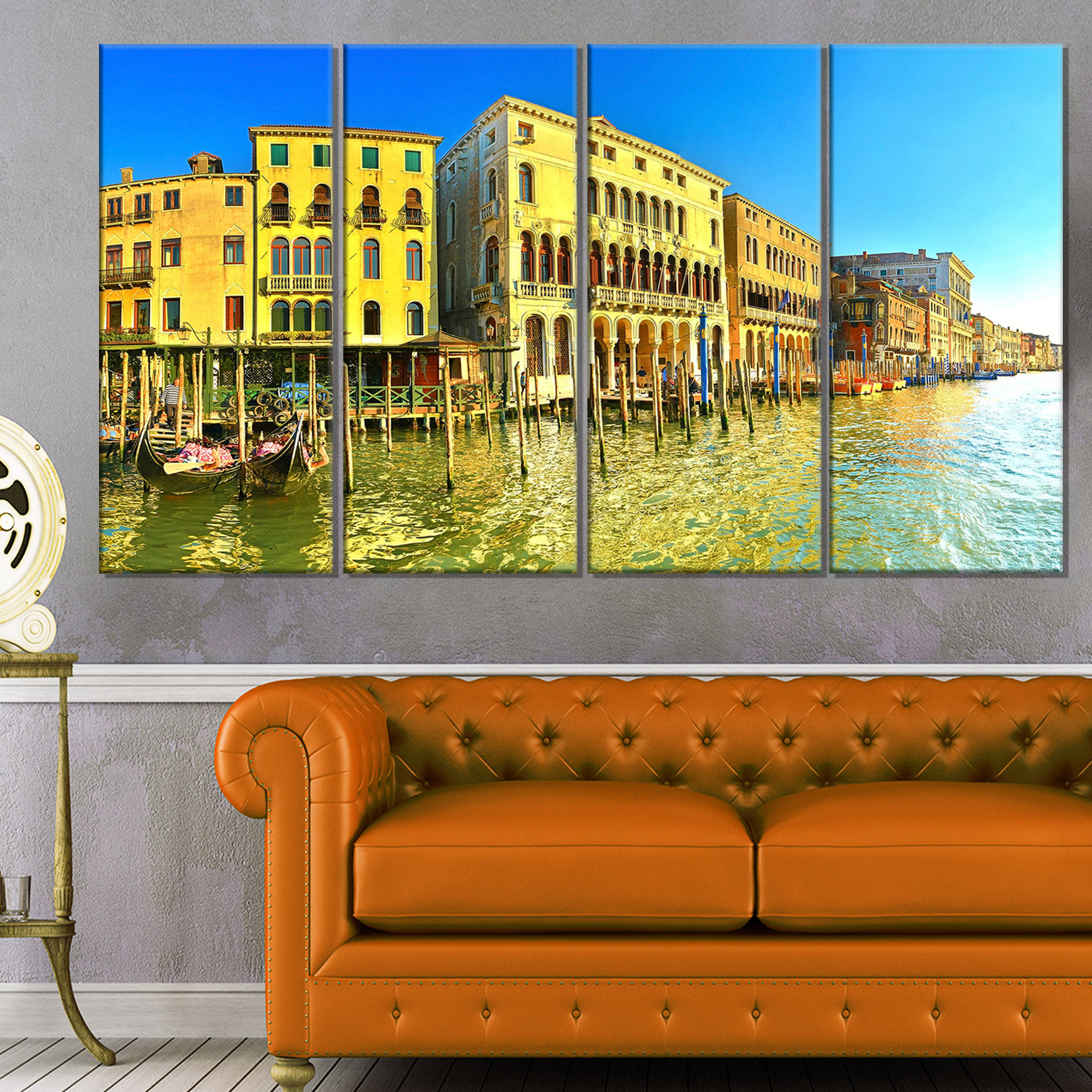 "Yellow Tinged Grand Canal Venice" Cityscape Artwork Canvas, 48"x28" 4 ...
