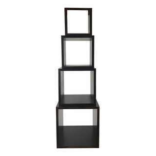 Wooden Decorative Wall Storage Cube Dark Walnut, 4-Piece Set, 9.44"x9 ...