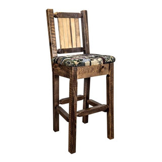 Montana Woodworks Homestead 24" Hand-Crafted Moose Design Wood Barstool ...