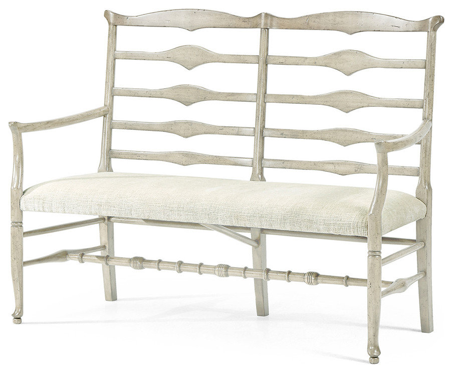Country Ladder Back Whitewash Bench - French Country - Accent And ...