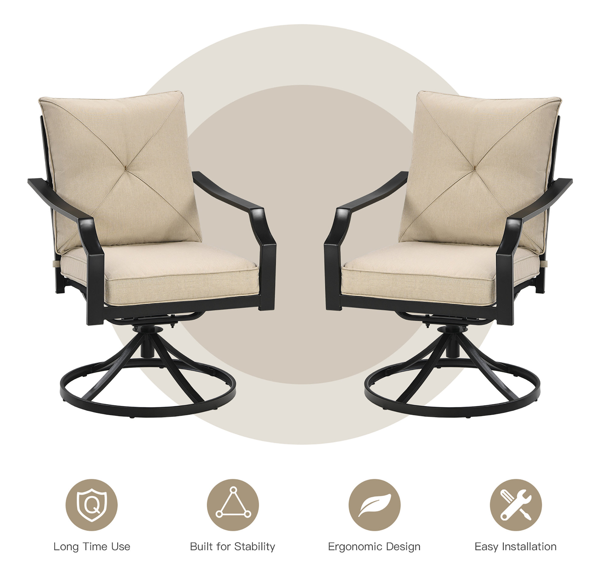Costway Set of 4 Patio Swivel Dining Chairs Cushioned Armrest Garden ...