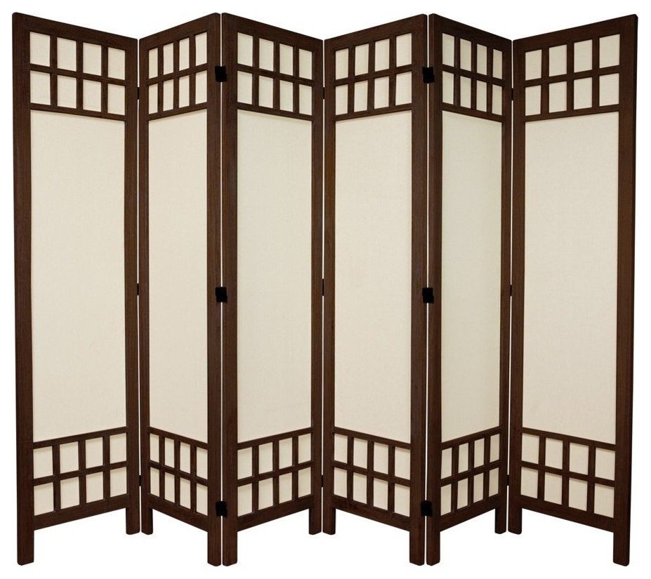5 1/2' Tall Window Pane Fabric Room Divider, 6 Panels - Asian - Screens ...