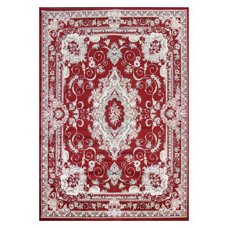 Red Floral Medallion Transitional Turkish Rug Oriental Carpets, 13'1" x ...