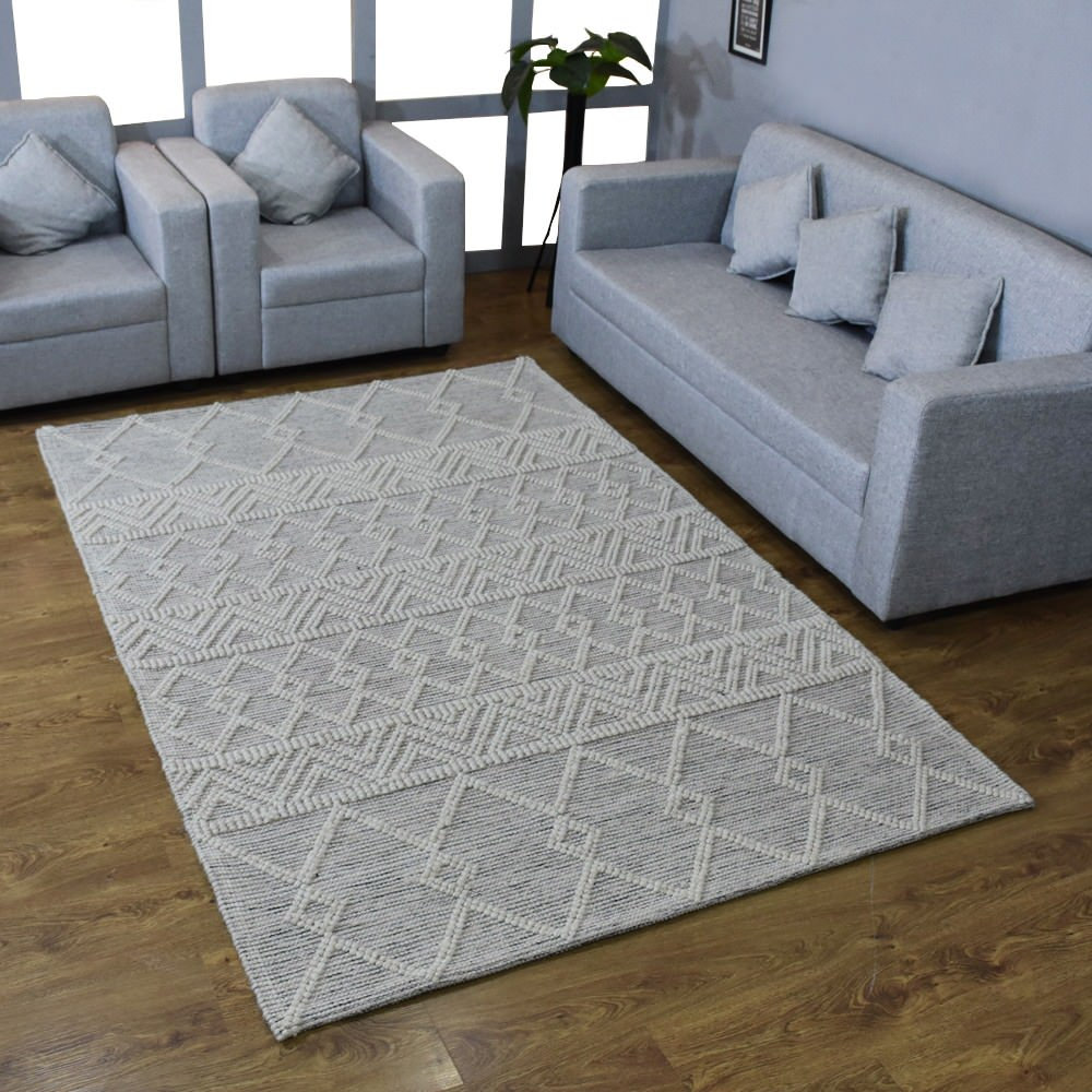 HAND WOVEN FLAT WEAVE KILIM WOOL&COTTON RUGS -Rectangle,Ivory Black ...