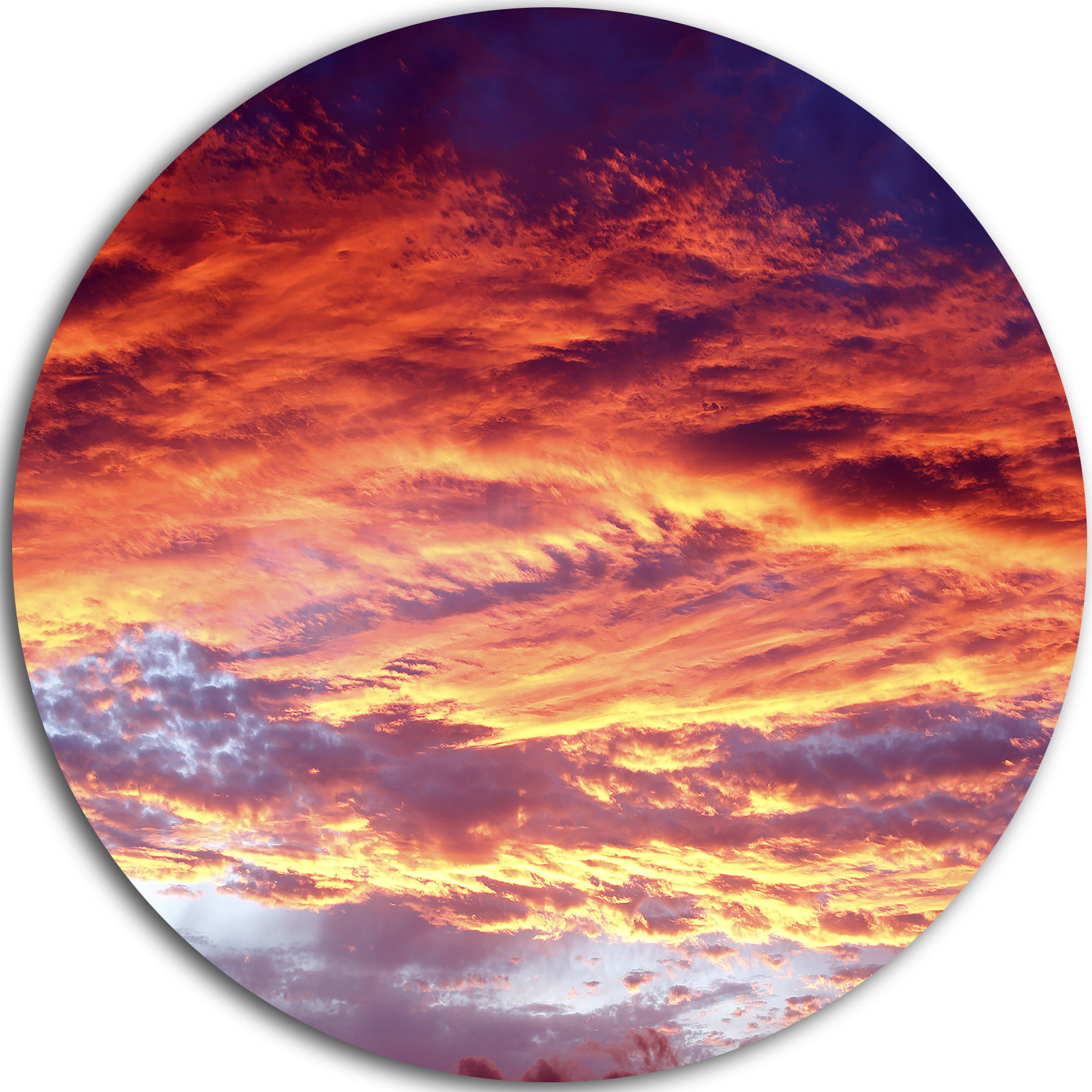 Colorful Sunset Skies With Clouds, Disc Metal Wall Art Landscape, Disc ...