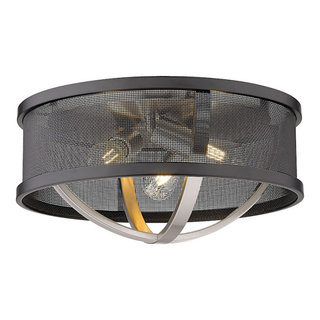 Golden Lighting Colson 3-Light Flush Mount, Pewter/Black Shade, 3167 ...
