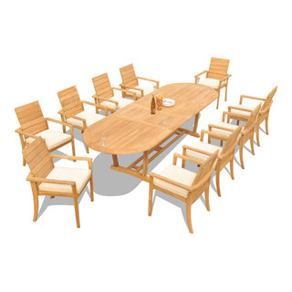 13-Piece Outdoor Teak Dining Set: 117" Masc Oval Table, 12 Alps ...