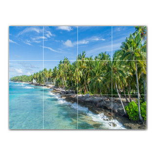 Beach Ceramic Tile Wall Mural HZ500081, 48" Wide x 36" High - Tropical ...