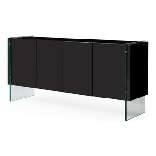 Modern Art Buffet Black Lacquer Cabinets Tempered Glass Base ...