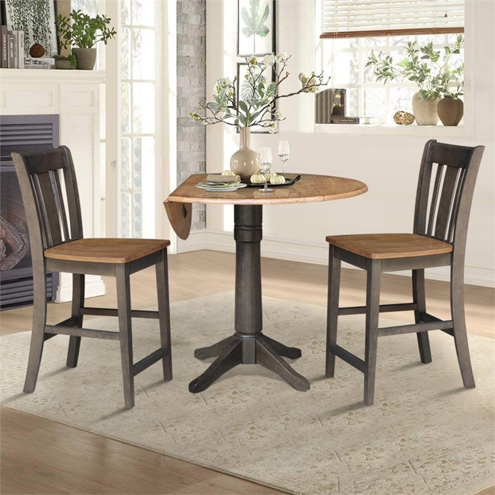 42 in Round Drop Leaf Counter Height Table with 2 Stools in Hickory ...