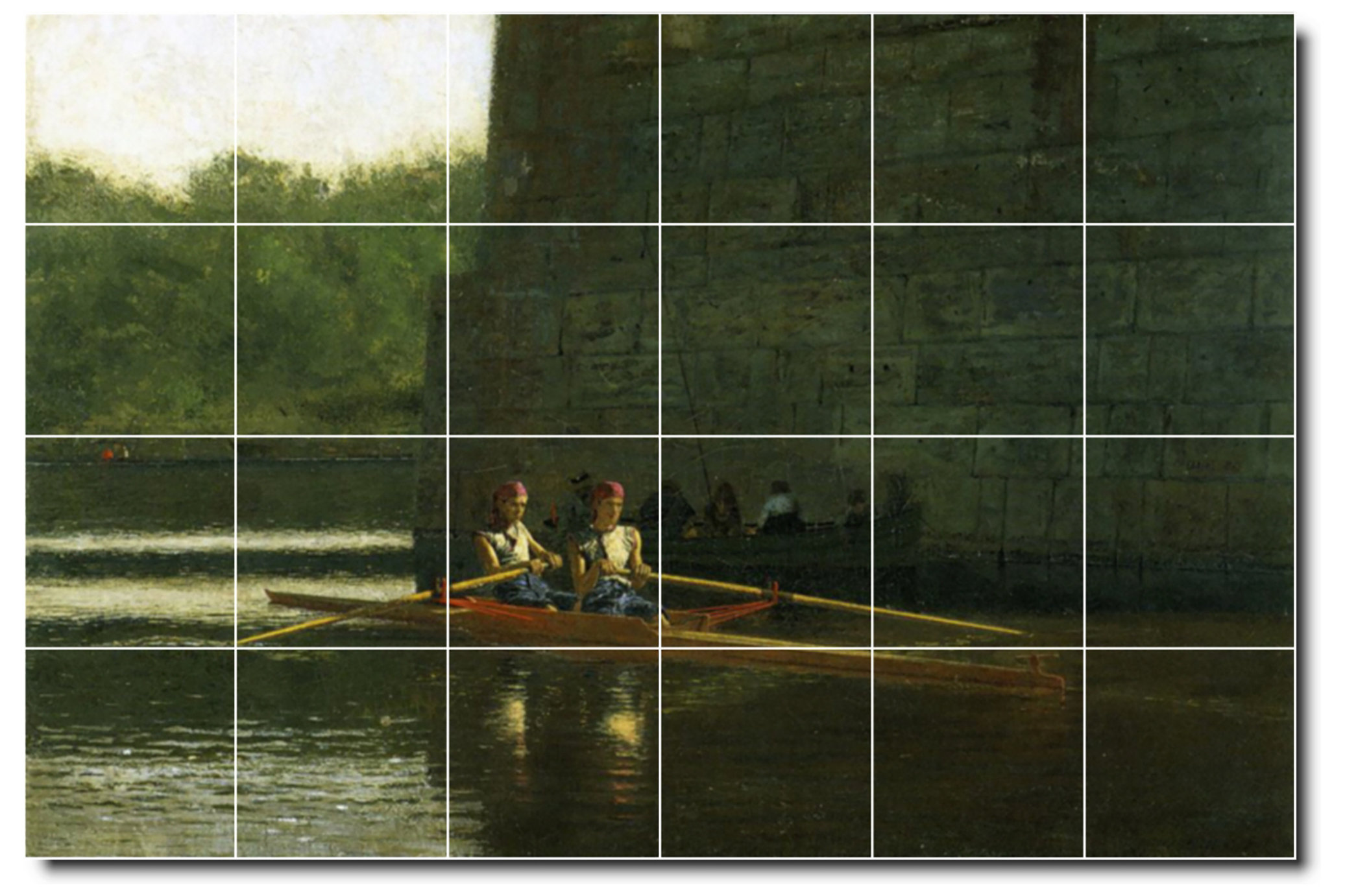 Thomas Eakins Waterfront Painting Ceramic Tile Mural #349, 72" Wide x 48" High - Traditional ...