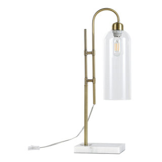Oro Gold Table Lamp Brushed Gold Curved Design and Marbled Base Clear ...