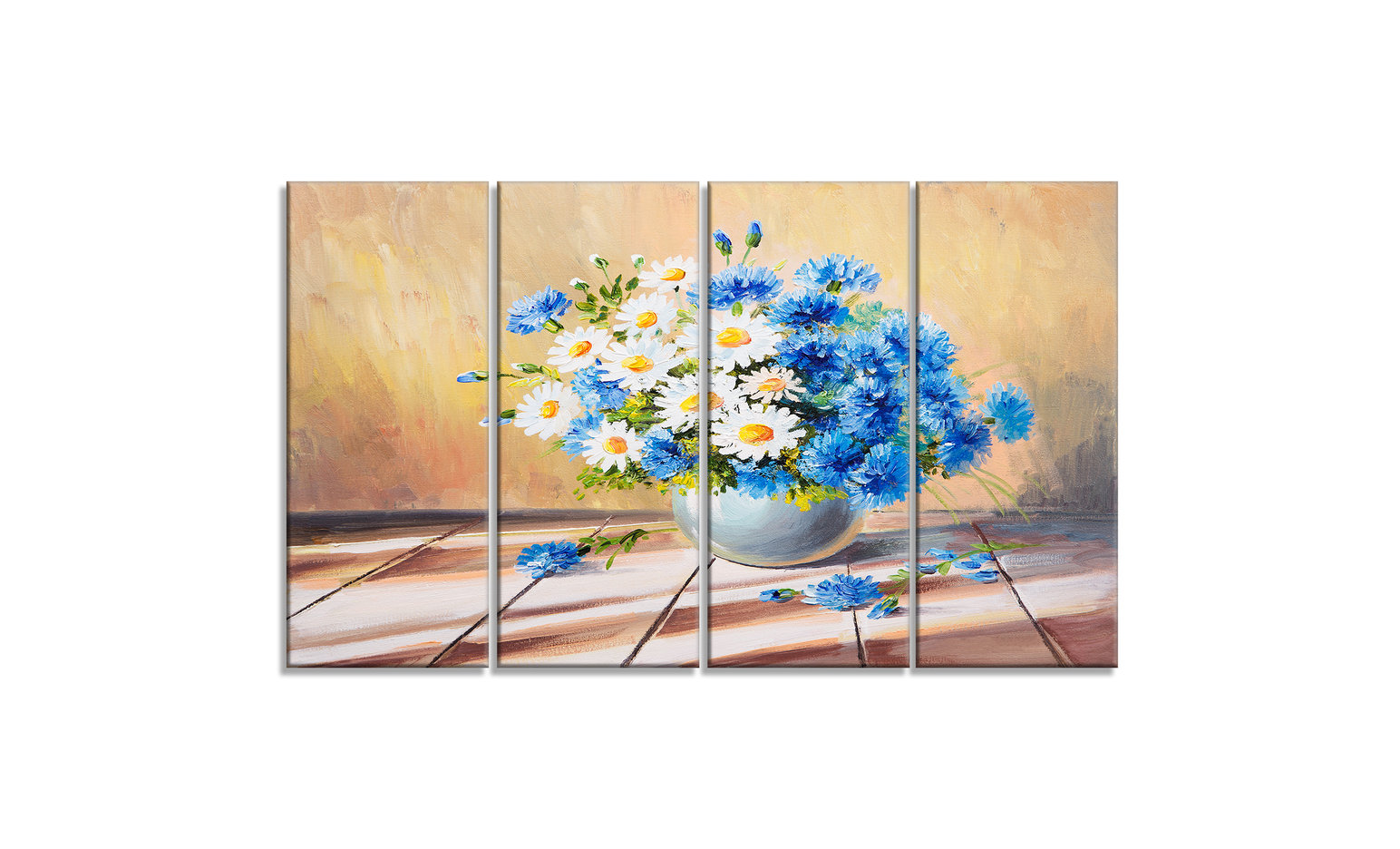 "Bouquet on Wooden Table" Floral Canvas Artwork, 48"x28", 4 Panels ...
