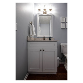 Powder Room with White Vanity and Quartz Countertop - Transitional ...