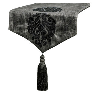 Ayaat - Grey Suede Decorative Table Runner, 14"x48" - Traditional ...