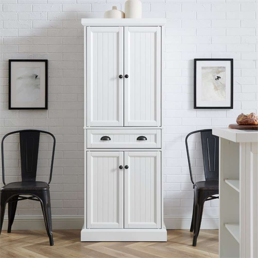 Pemberly Row 2-Cabinet Coastal Wood Pantry in Distressed White/Black ...