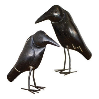 Antique Black Metal Raven Sculpture 2-Piece Set - Contemporary ...