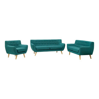 Marcy Teal 3 Piece Living Room Set - Midcentury - Living Room Furniture ...