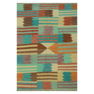 Winchester Kilim Mashavu Light Blue/Orange Rug, 6'11x10'1, 6'11x10'1 ...