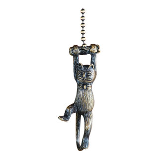 Dangling Cat Ceiling Fan Pull Antique Metal, 1.5"h with 12" Antiqued ...