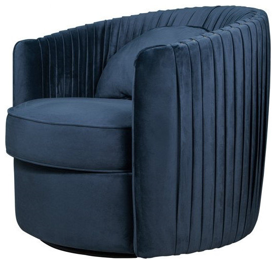 Contemporary Navy Blue Accent Chair with Swivel Seat and Channel Tufted ...