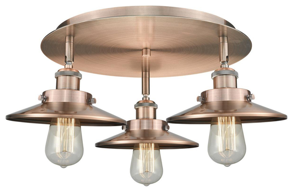 Ballston Urban 3 Light Flush Mount, Antique Copper, Antique Copper ...