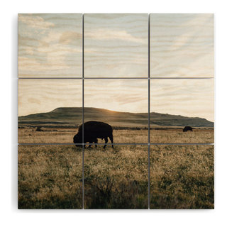 Chelsea Victoria Buffalo Sunset Wood Wall Mural, 36x36 - Southwestern ...