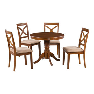 5-Piece 36" Brookline Round Dining Table and Chair Sets, Microfiber ...