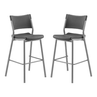 Home Square Cafe Time Series 42" Steel Stool in Charcoal Slate - Set of ...