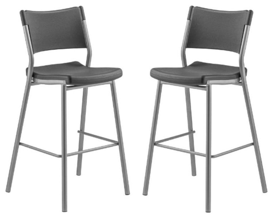 Home Square Cafe Time Series 42" Steel Stool in Charcoal Slate - Set of ...
