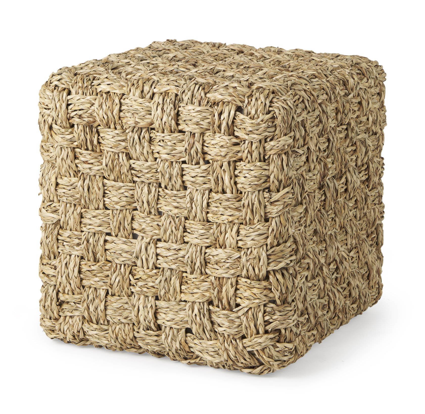 Adele 17.7Lx17.7Wx17.7H Medium Brown Seagrass Woven Square Pouf - Beach Style - Floor Pillows ...