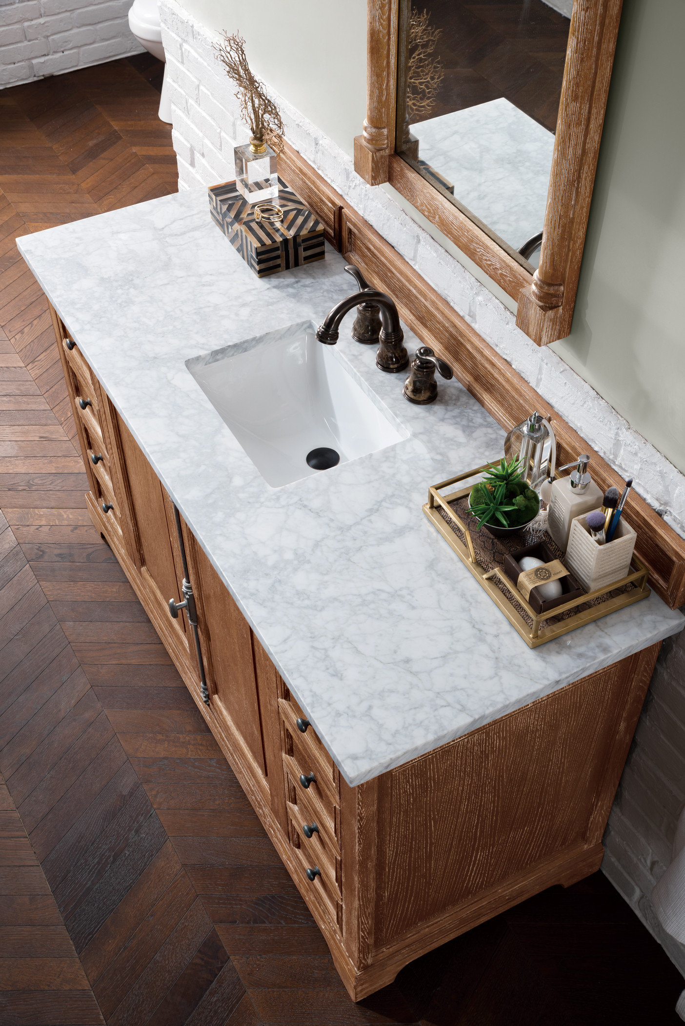 Providence 60" Driftwood Vanity, Carrara Marble Top - Farmhouse ...