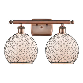 Farmhouse Chicken Wire 2-Light Bath Vanity-Light - Industrial ...