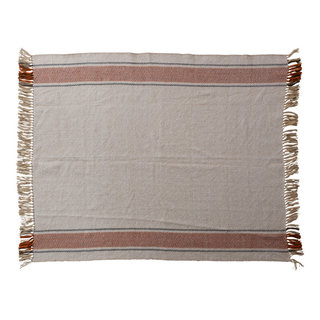 Hand-Woven Reclaimed Fabric Throw With Fringe, Multicolor ...