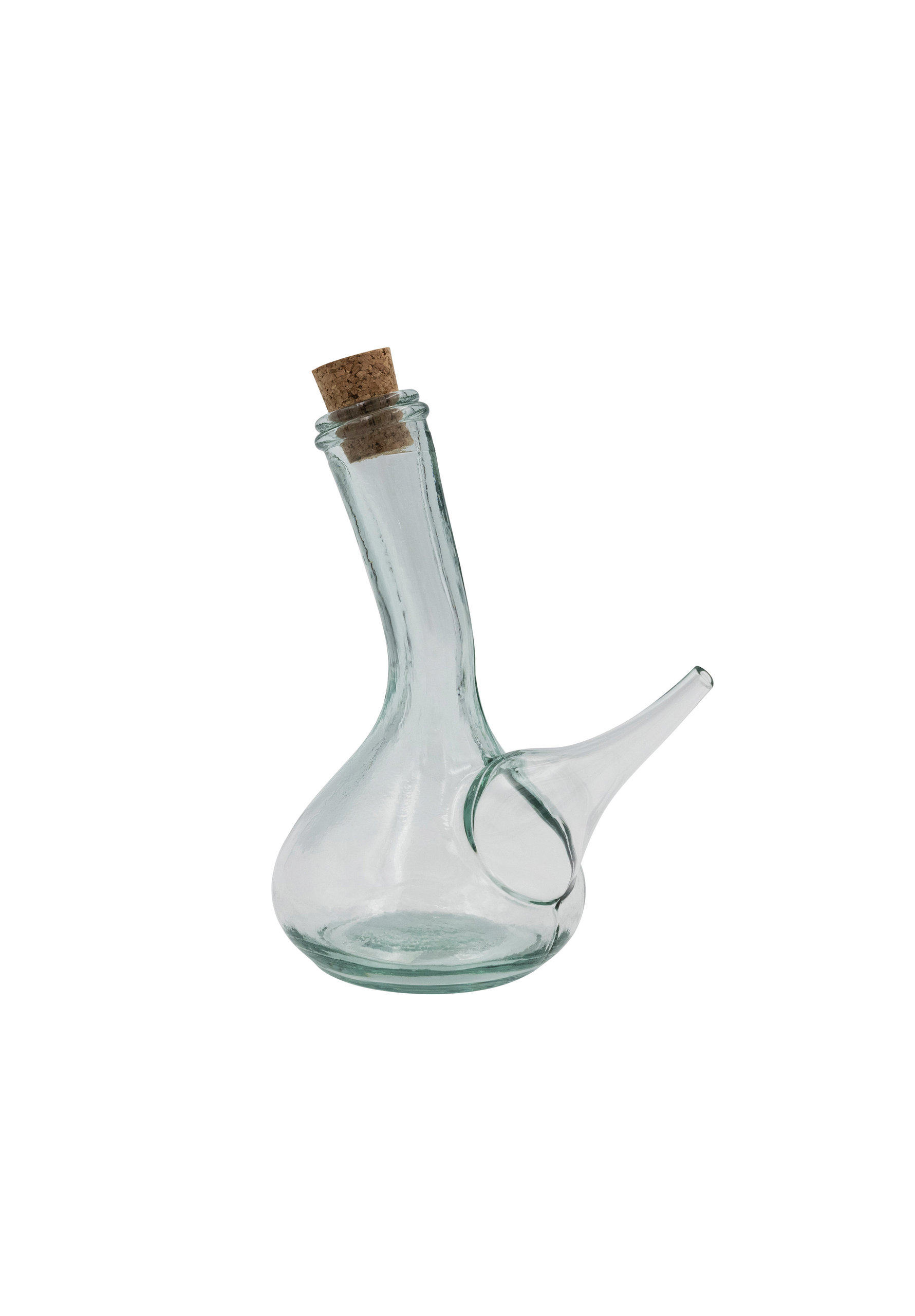 Round Reclaimed Traditional Glass Wine Pitcher With Cork, Clear, Small ...