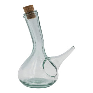 Round Reclaimed Traditional Glass Wine Pitcher With Cork, Clear, Small ...