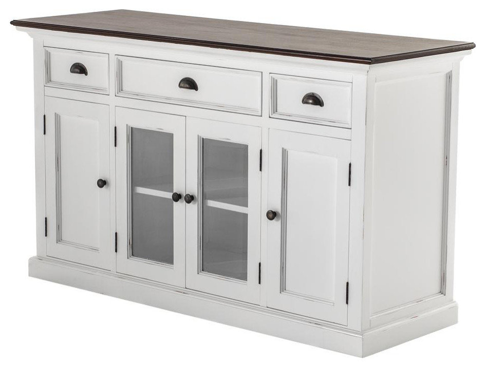 Shaker Style White Distress and Buffet With Glass Doors and Drawers ...