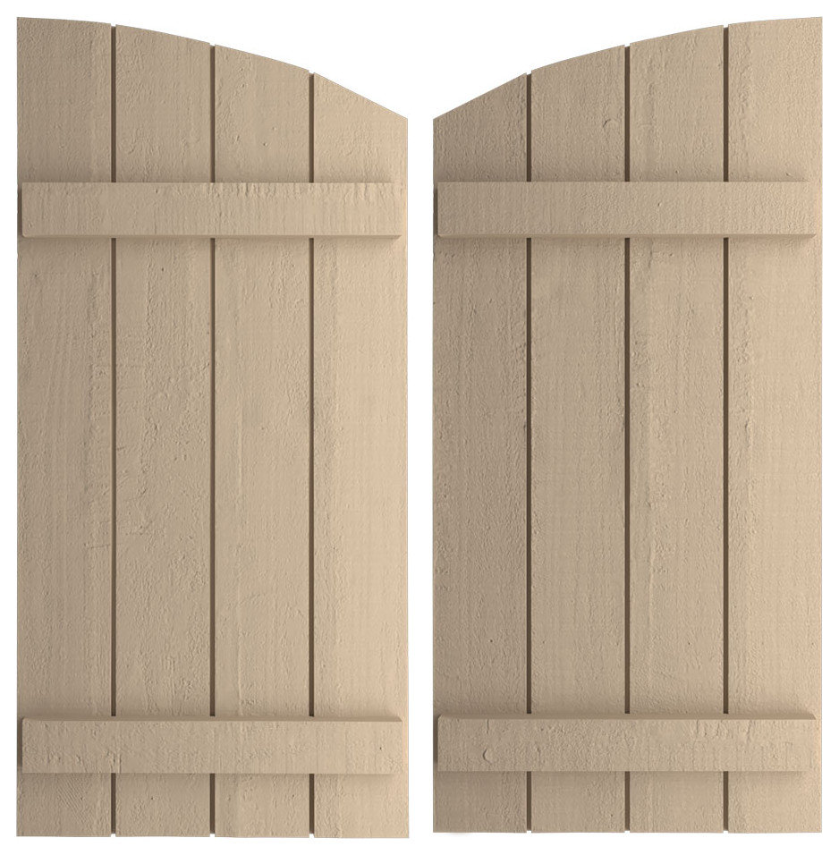11"Wx24"H Hand Hewn Joined BnB Elliptical Top Faux Wood Shutters, 22"W ...