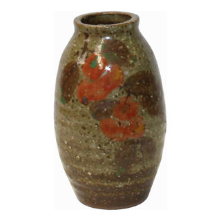 Handmade Ceramic Brown Tan Gray Flower Graphic Jar Vase Hws2466 - Asian ...