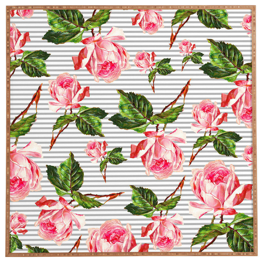 Deny Designs Allyson Johnson Roses And Stripes Framed Wall Art, 30x30x1 ...