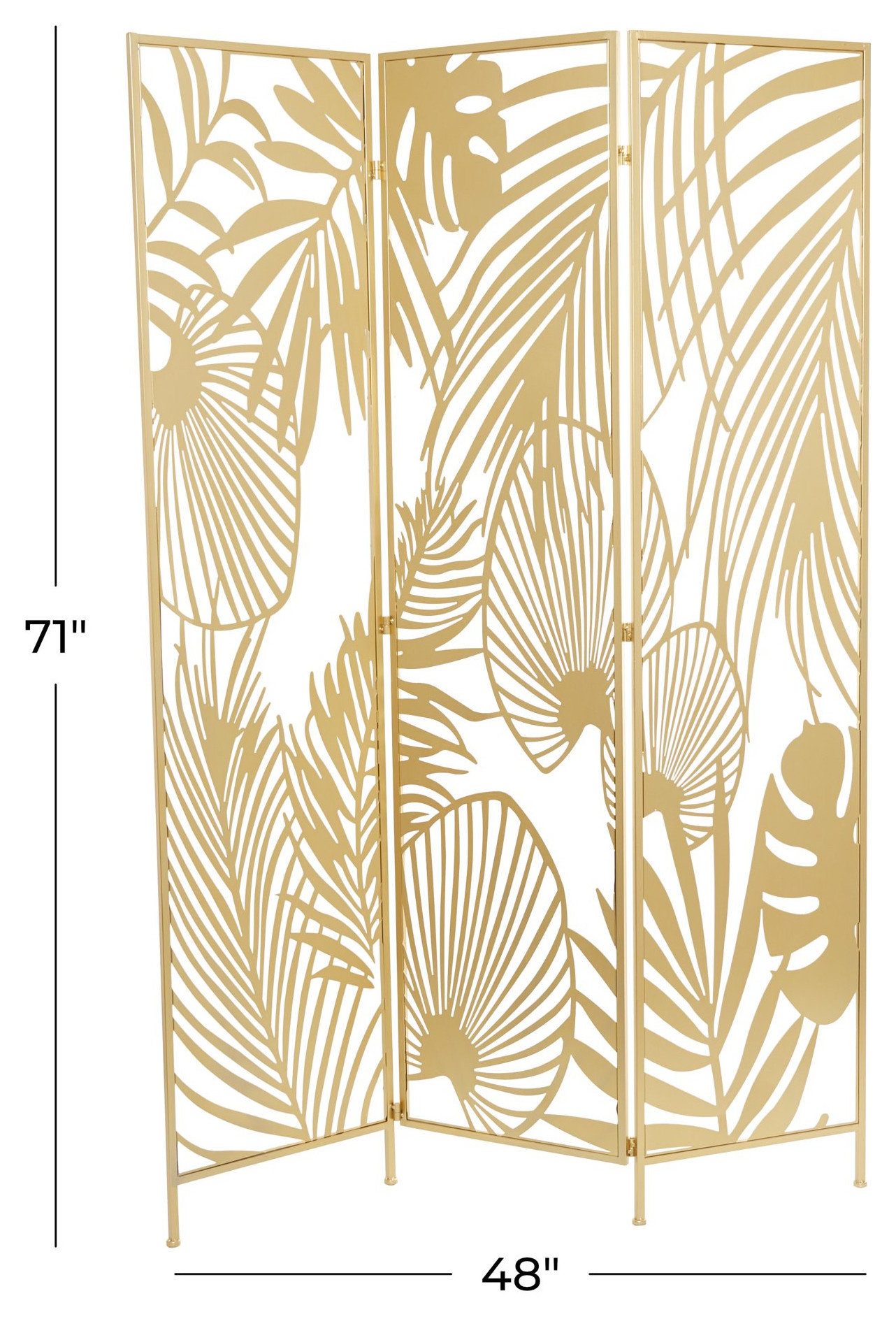 Classic Room Divider, Metal Frame With 3 Panels & Botanical Pattern ...