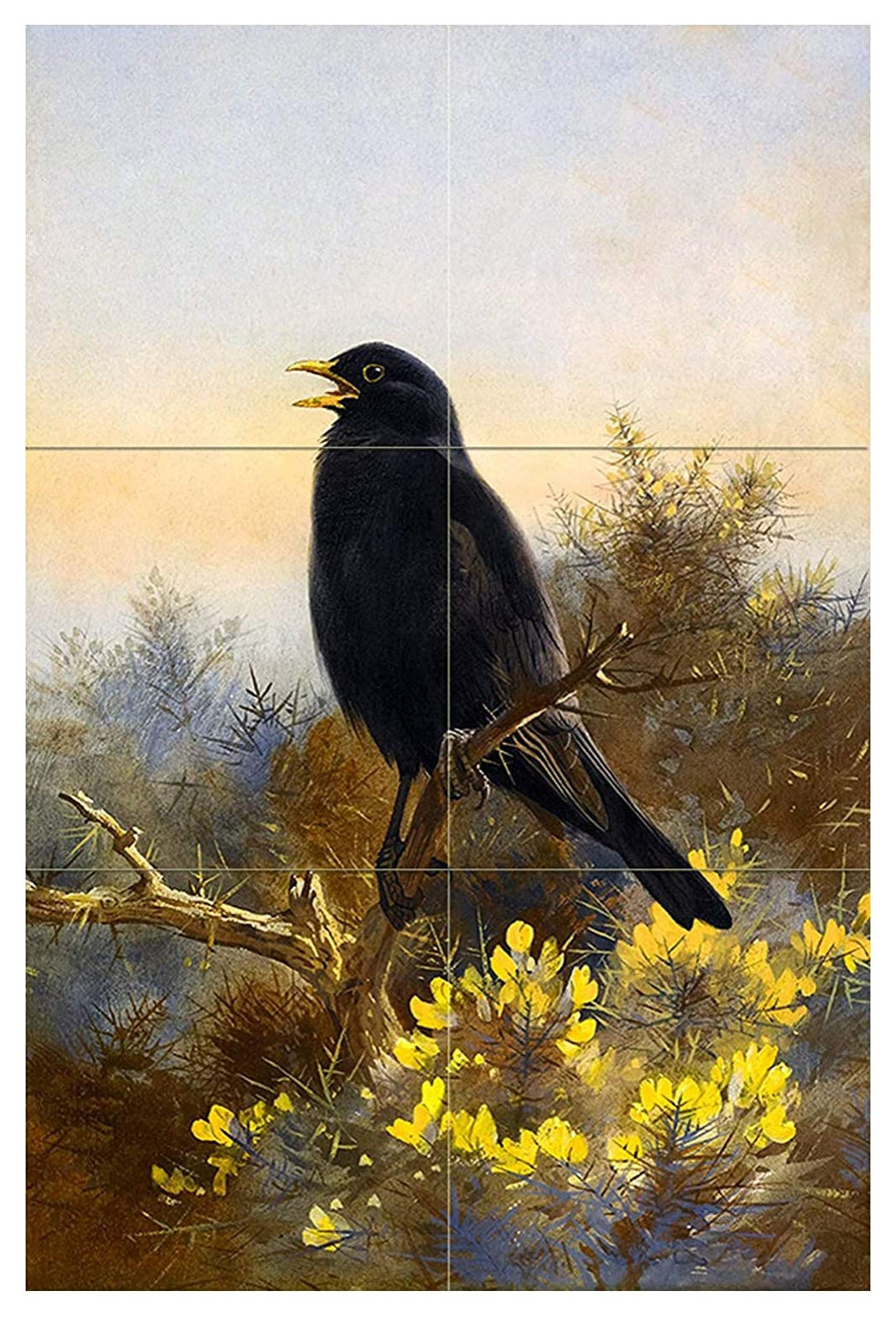 Tile Mural BLACKBIRD bird branch bush Kitchen Backsplash, 4.25" Ceramic ...