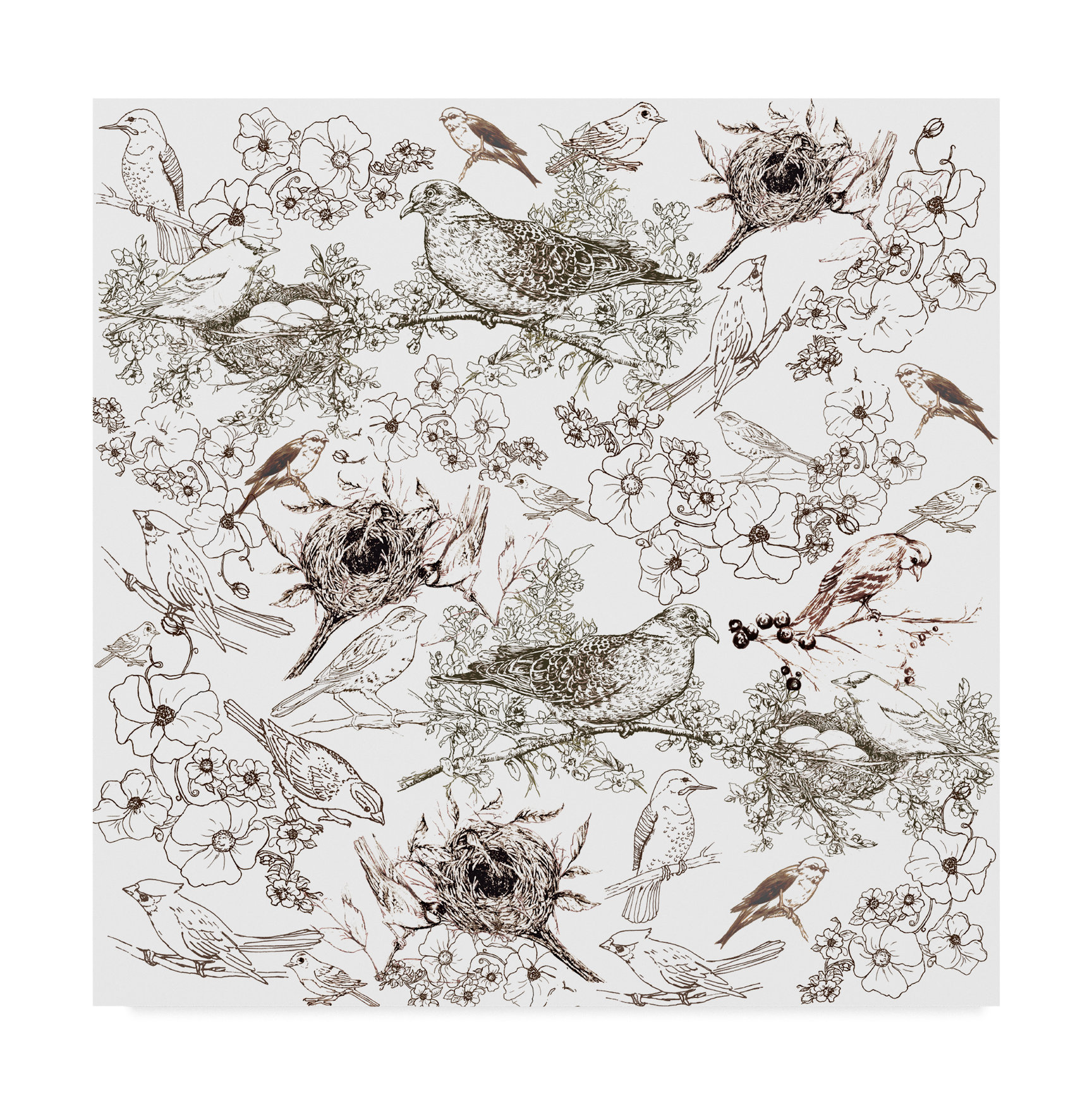 "Bird Toile Sepia" by Sher Sester, Canvas Art, 35"x35" - French Country ...
